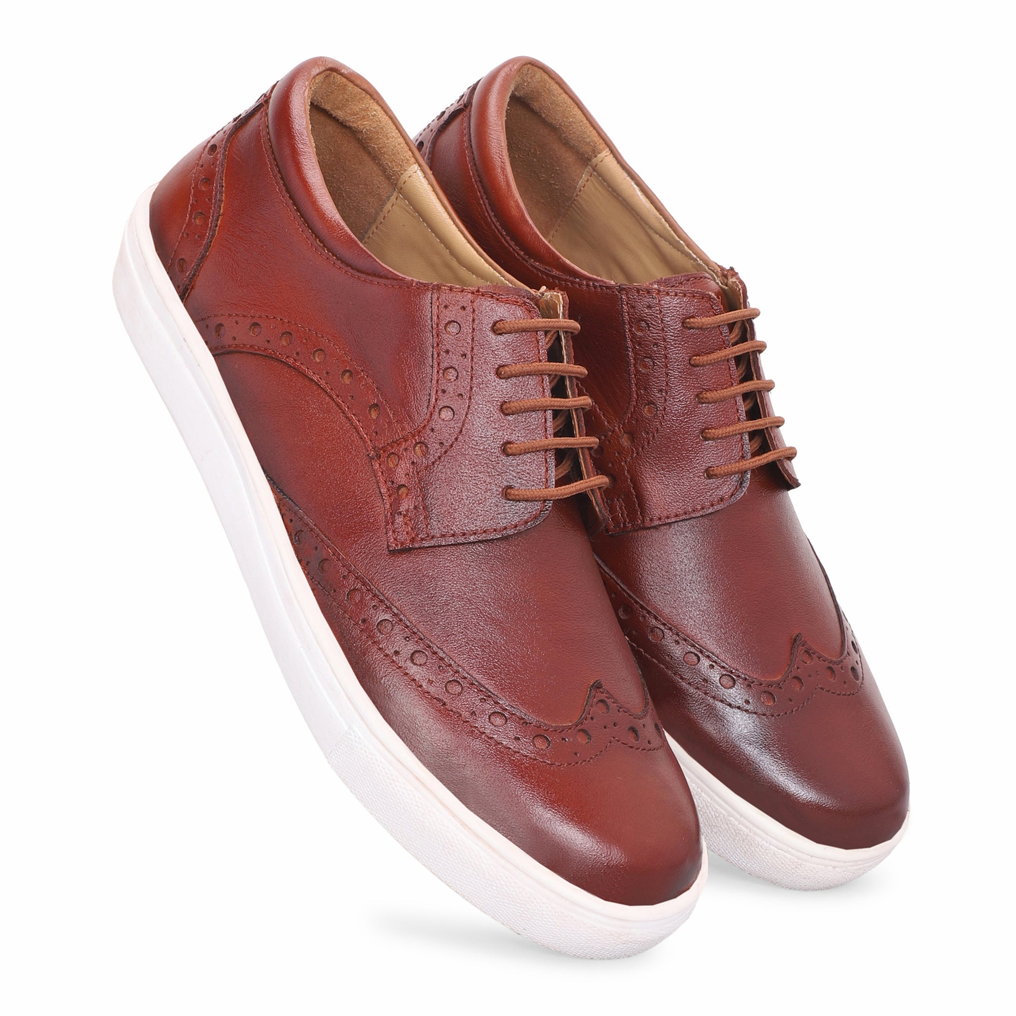 MATR Luxe Street Men’s Tan Brogue Leather Sneakers – Matr Lifestyle